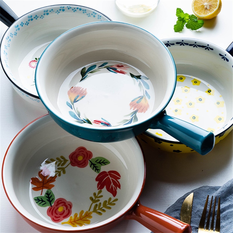 Ceramic Hand-painted Glazed Baking Bowl with Handl... – Grandado