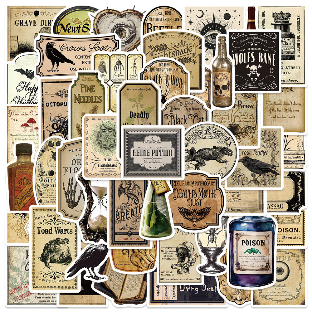 10/50/100pcs Halloween Vintage Potion Bottle Label... – Grandado