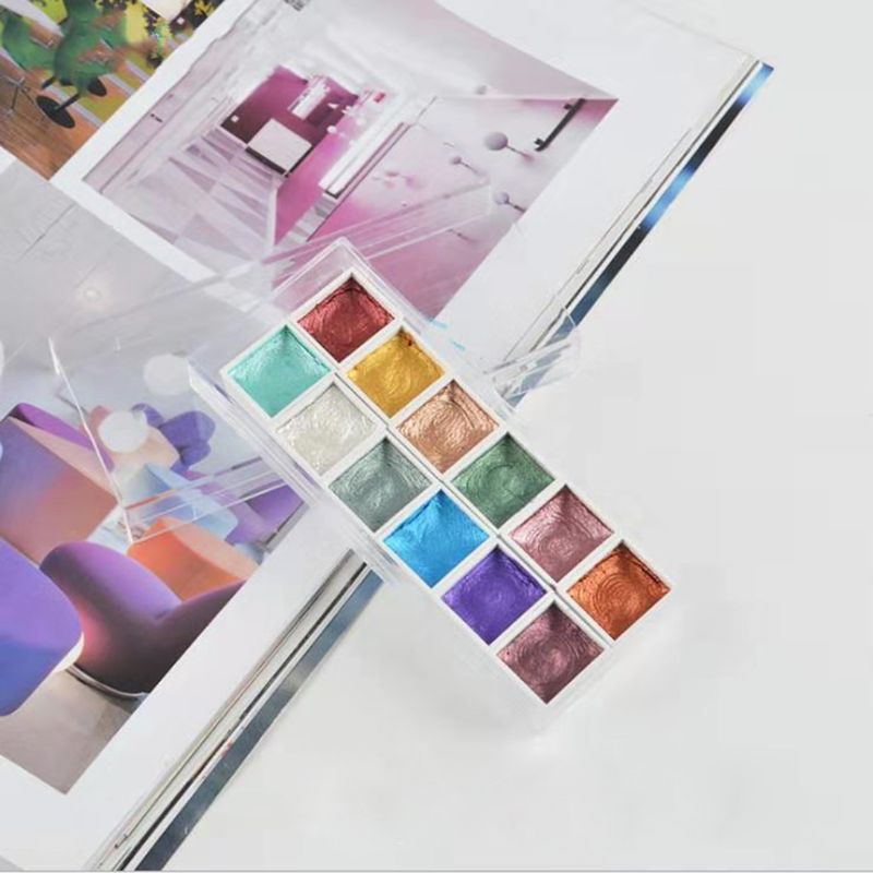 12 Kleuren Solid Aquarel Verf Set Geweven Parelmoe... – Grandado