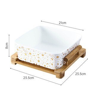 Nordic square fruit salad bowl wooden frame cerami... – Vicedeal