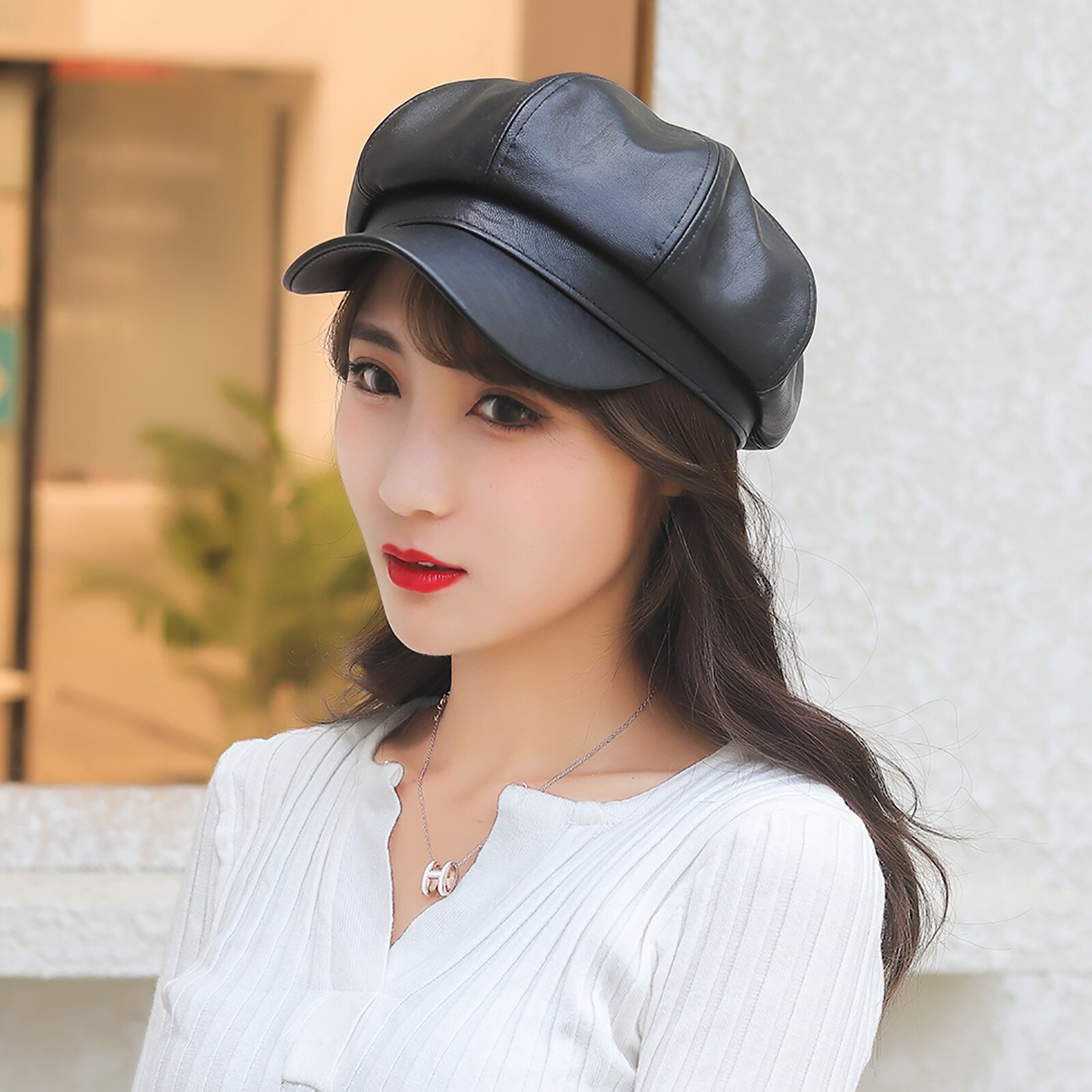 Korean PU Leather Beret Cap Women Casual Beret Hat... – Vicedeal