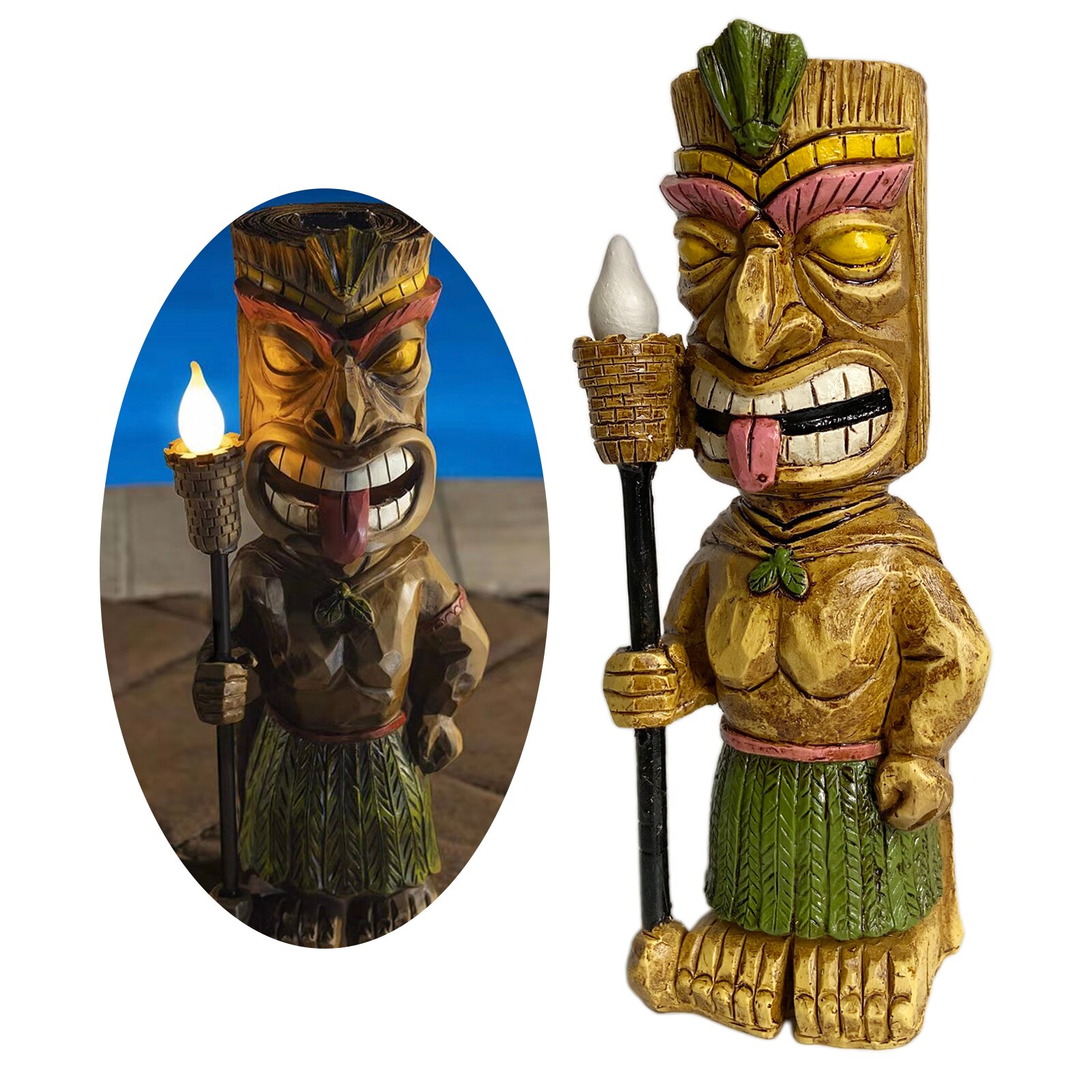 Solar Garden Statue Outdoor Decor Tiki with Torch ... – Grandado