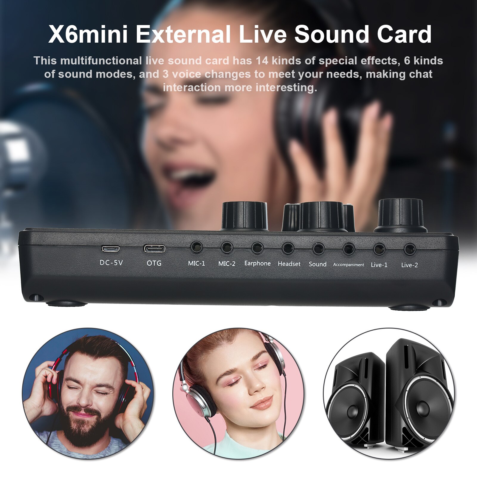 X6mini Externe Live Geluidskaart Mini Sound Mixer ... – Vicedeal