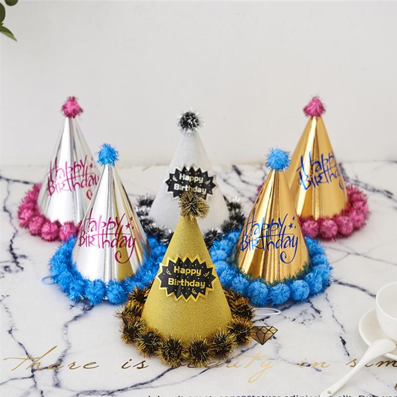 6PCS Birthday Hat Lovely Pointed Pompom Ball Paper... – Grandado