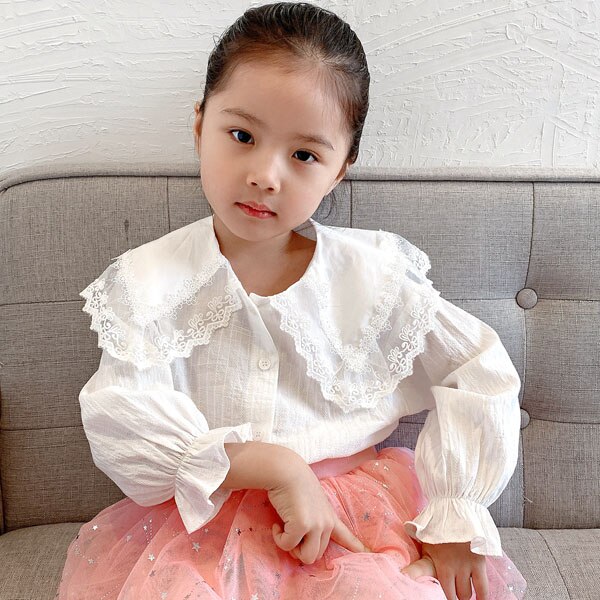 Girls' lace collar cotton shirt 2-14 years old – Vicedeal