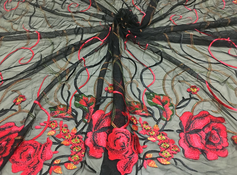 Mesh Chiffon kant stof dubbelzijdig rode bloem bor... – Grandado