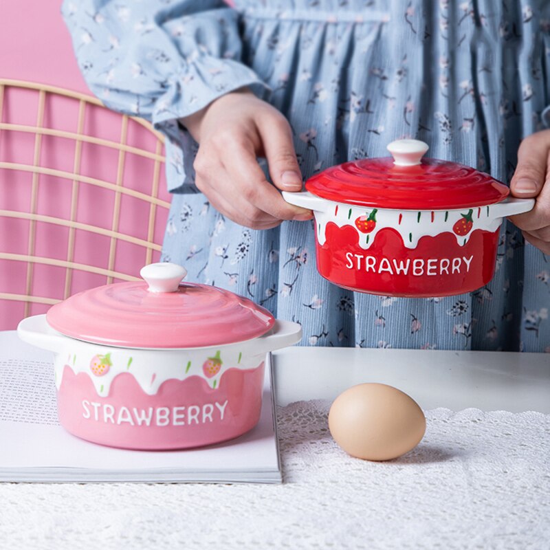 Ceramic Bowl With Exquisite Strawberry Pattern Ste... – Grandado