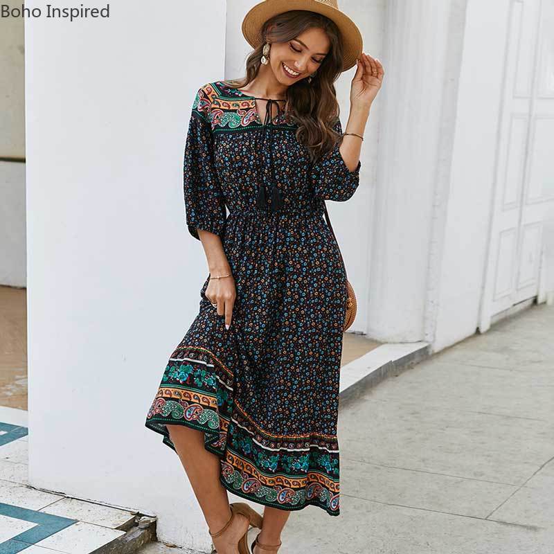 BOHO INSPIRED floral print long boho dress cotton ... – Grandado BOHO INSPIRED floral print long boho dress cotton ... – Grandado