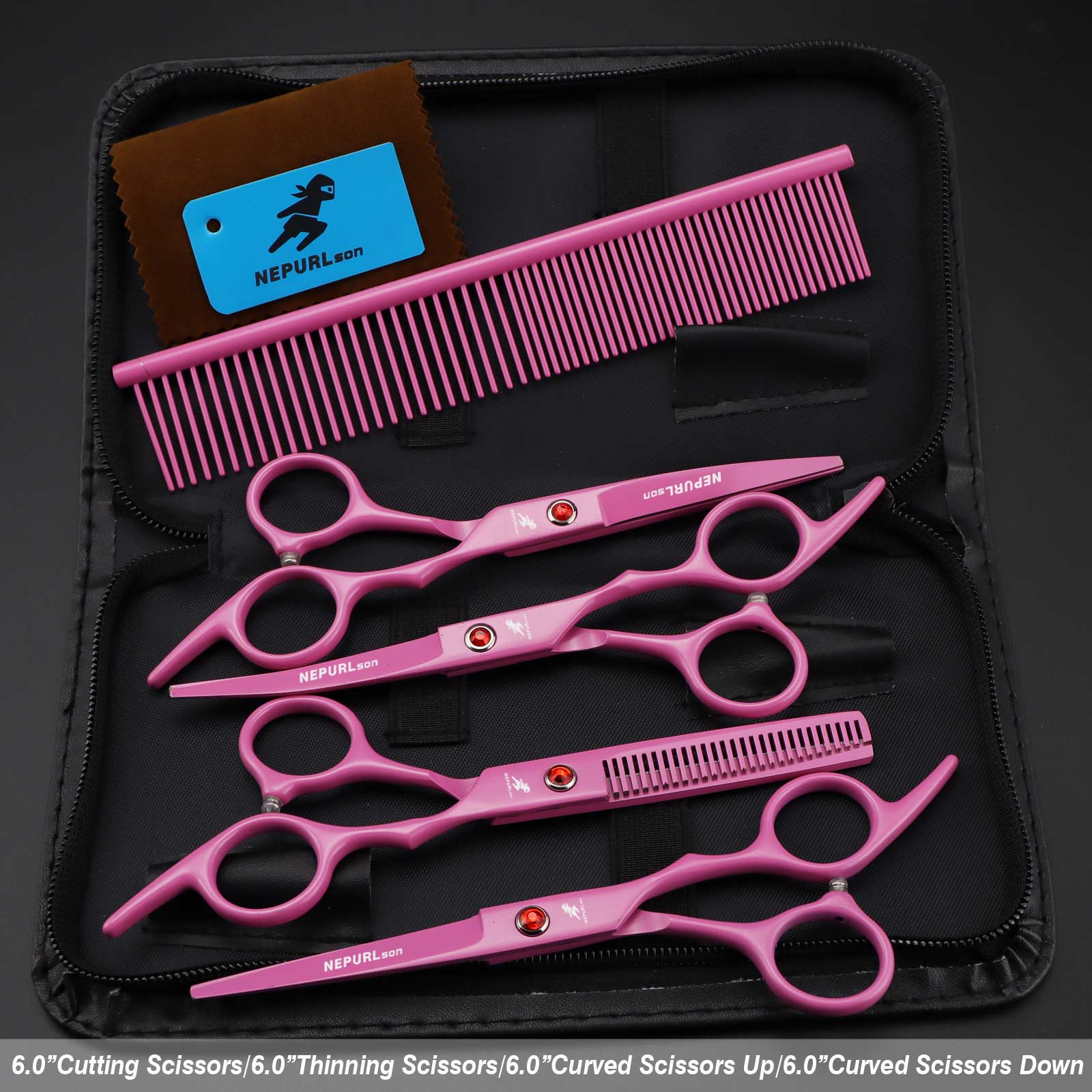 6 inch pink stainless steel pet scissors hairdress... – Grandado