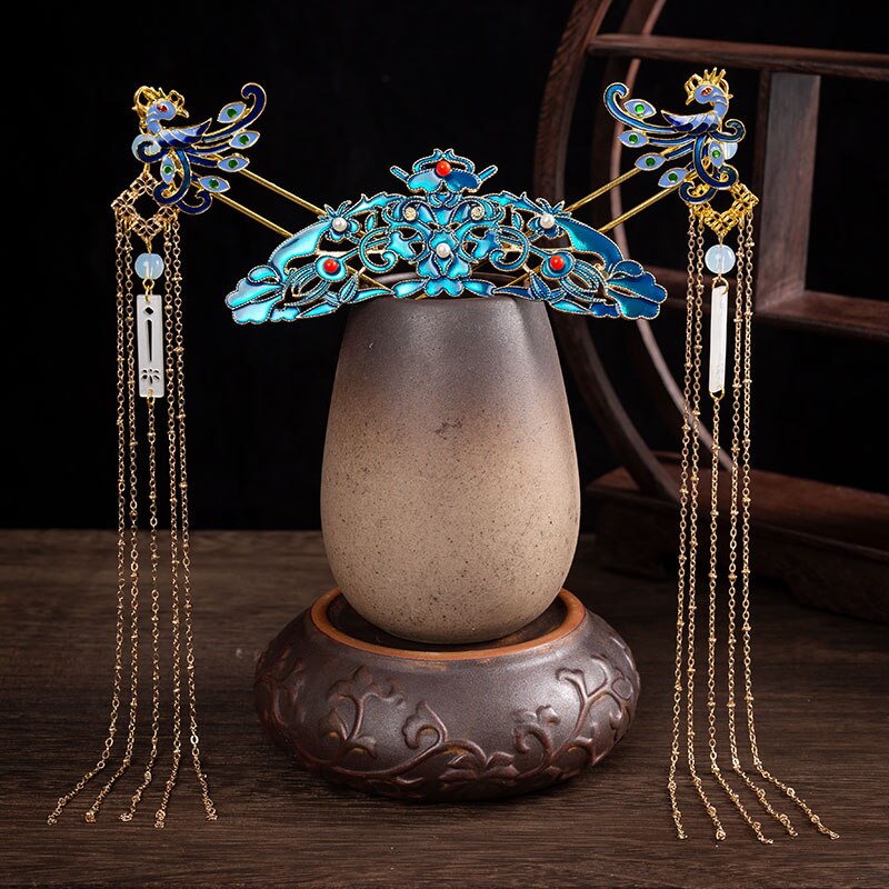 Blue Royal Hanfu Hair Crown Bridal Tiara Hair Crow... – Grandado