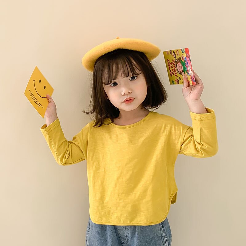 Girls Spring Shirt Long Sleeve Round Neck Solid Co... – Grandado