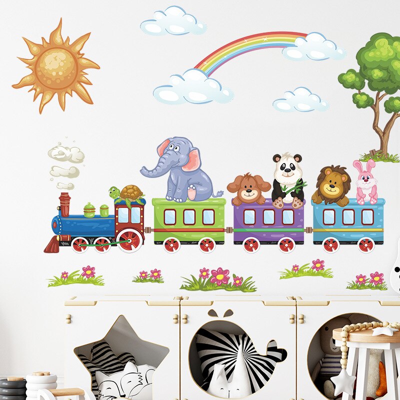 Cartoon Train Cute Animals Removable Wall Stickers... – Grandado