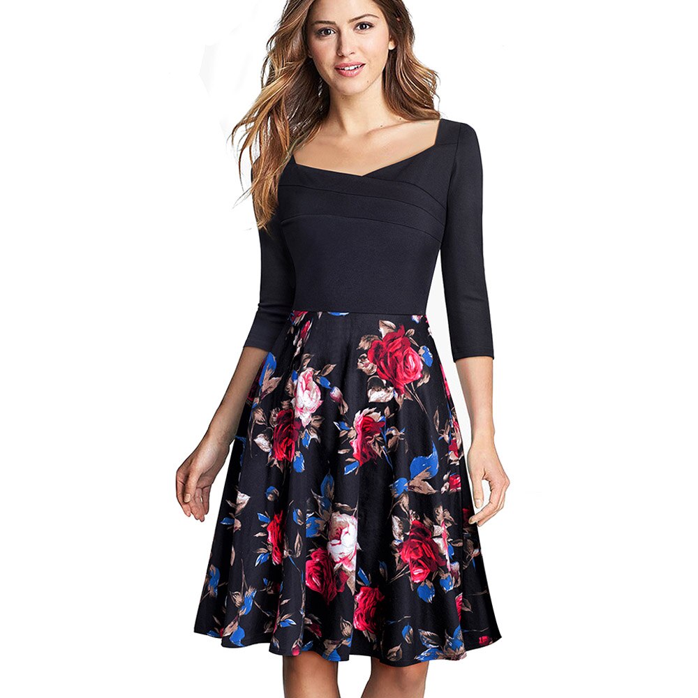 Nice-forever kjoler med retro-blomstret print, afs... – Vicedeal