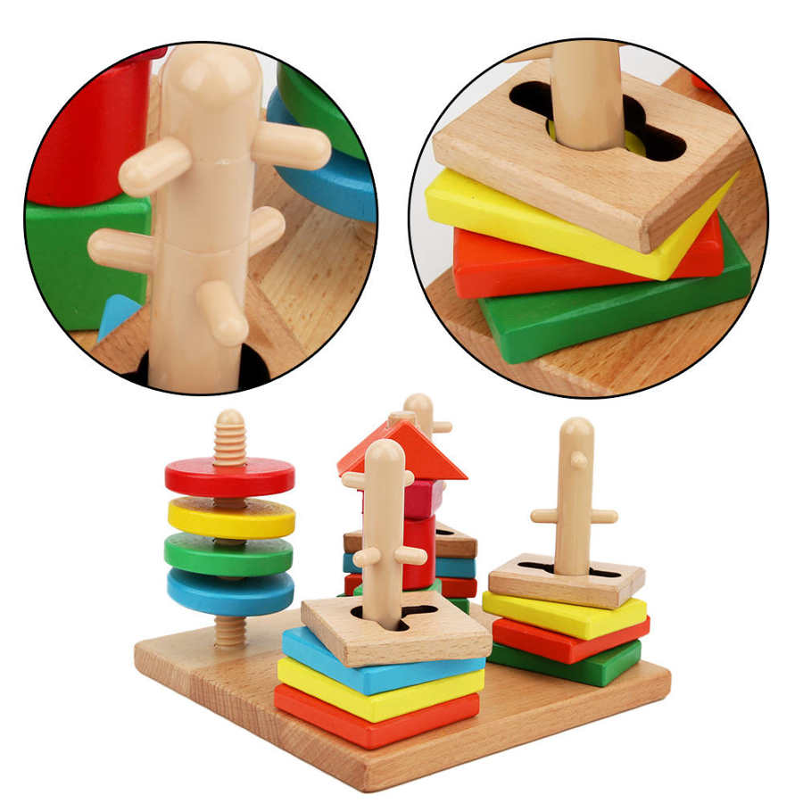 Wooden shape color sorter set colorful stacking an... – Vicedeal