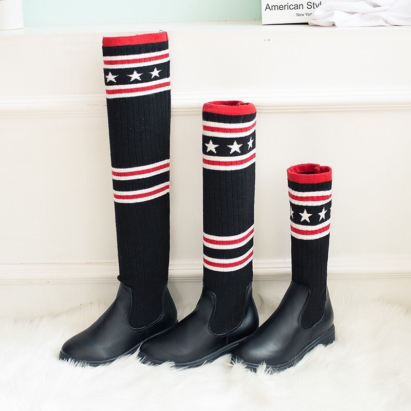 Elastic Knitted Boots Woman Long Boots Round Head ... – Grandado