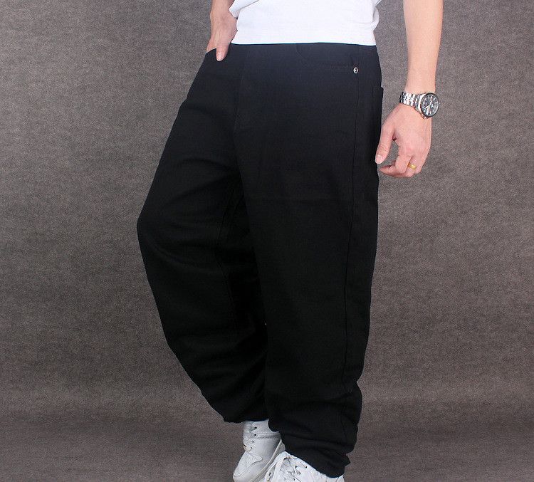 hommes jambe large Denim pantalon Hip Hop noir déc... – Grandado