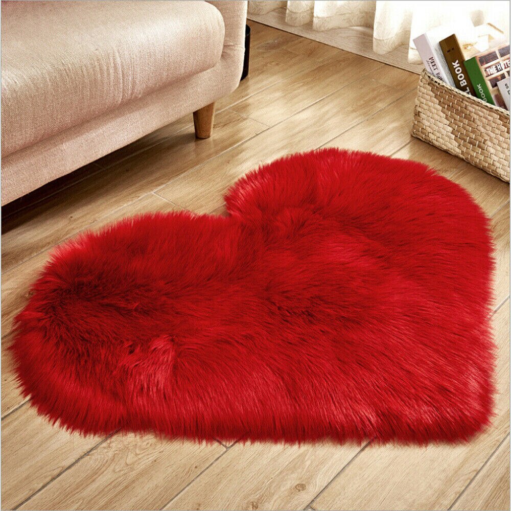 Fluffy Heart Shaped Rug Shaggy Floor Soft Faux Fur... – Grandado