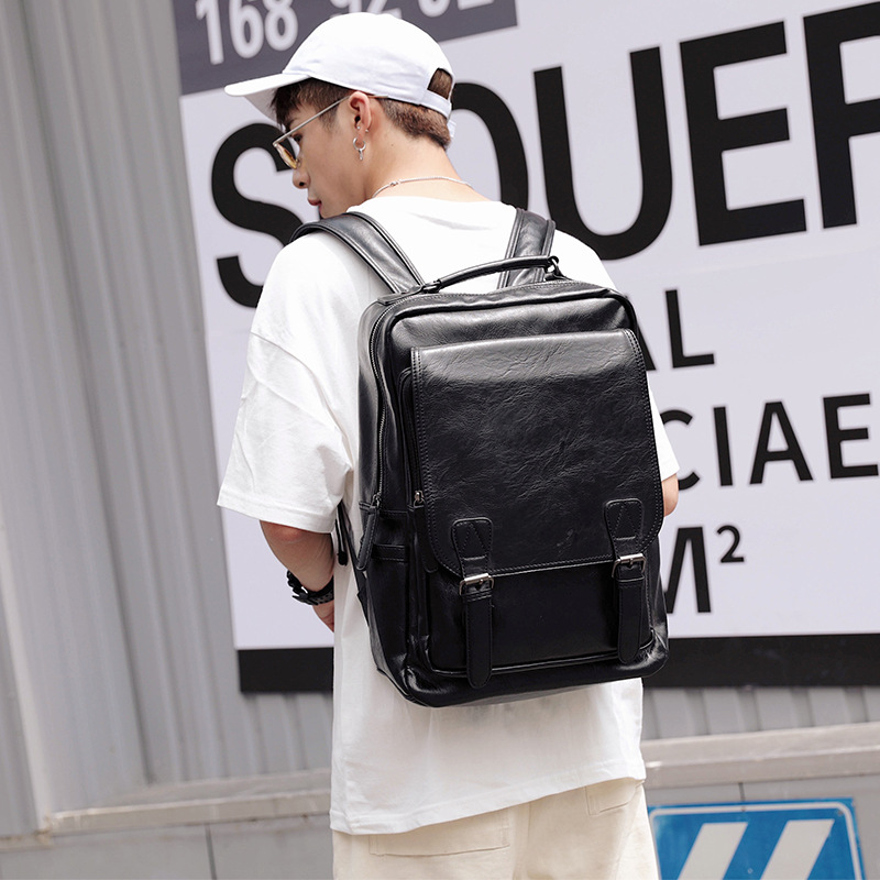 KUDIAN BEAR Men Backpack PU Leather Multi-function... – Grandado