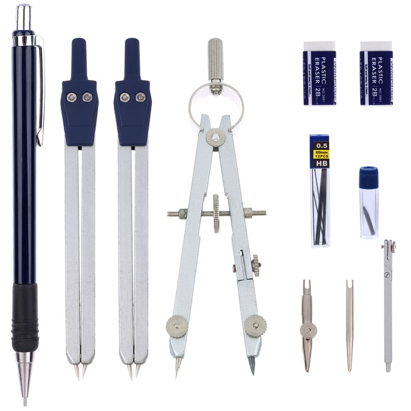 11Pieces Math Geometry Kit Set Metal Compass Geome... – Grandado