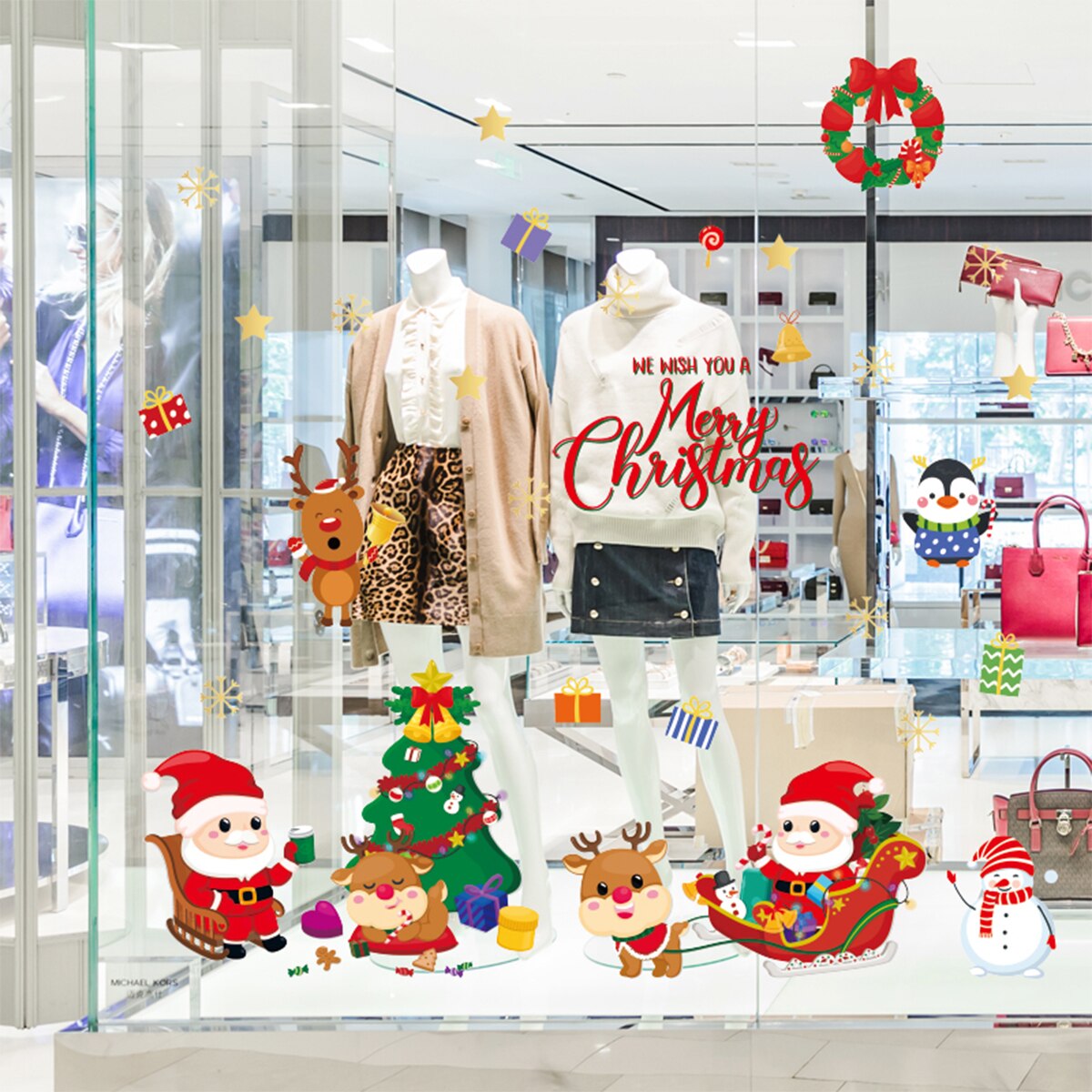 Christmas Window Clings Cute Happy Santa Snowman R... – Vicedeal