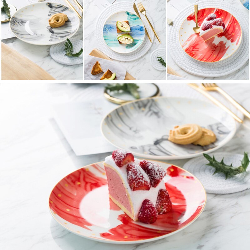 Gold Inlay Art Dinner Plate Ceramic Fruit Snack Ca... – Grandado