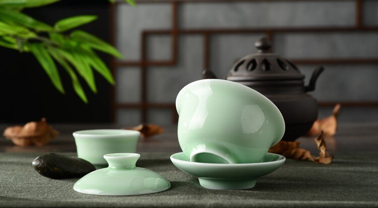 High Chinese traditional Celadon gai wan tea set,C... – Grandado