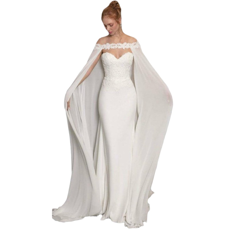Bridal Shawl Ivory/White Chiffon Lace Cape Bridal ... – Grandado