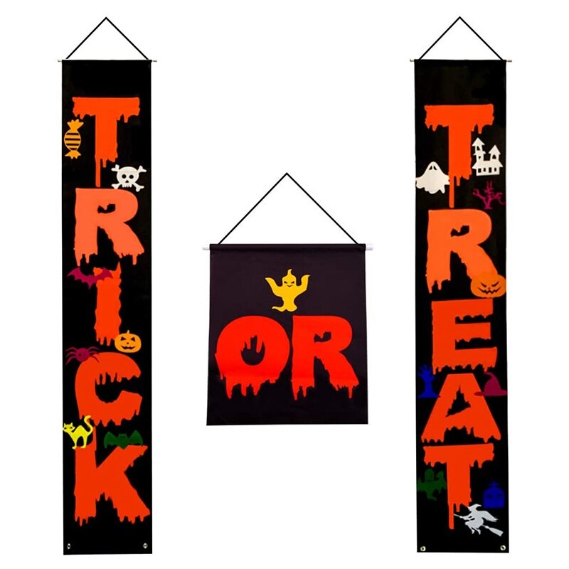 3 Pieces Trick or Treat Halloween Hanging Banner S... – Grandado