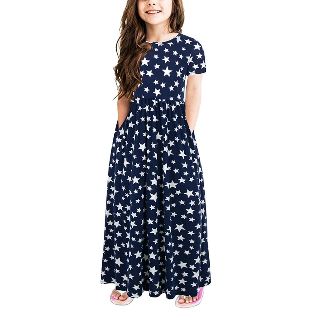 Kids Girls Floral Pocket Stars Print Dress Dresses... – Grandado