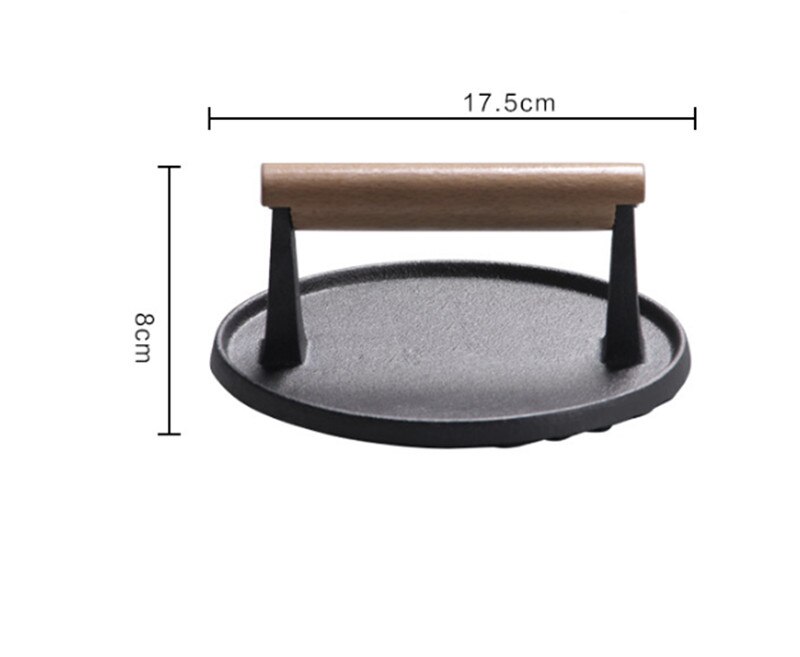 Round big BBQ tool Cast iron Wooden Handle Steak P... – Grandado