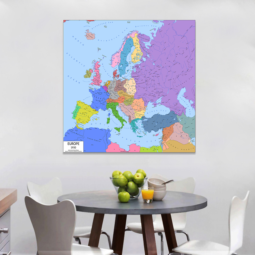 90*90 cm The Europe Retro Map In 1950 Wall Art Pos... – Grandado