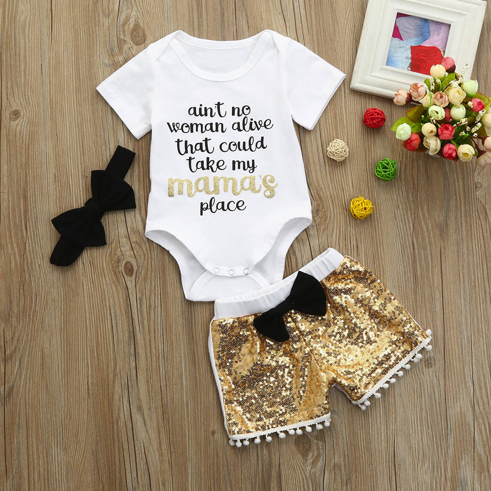 3 STUKS Baby Baby Sequin Suits Meisjes Brief Patro... – Grandado