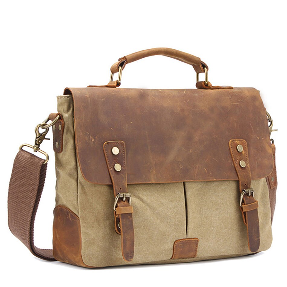 Patchwork Men's Leather Canvas Briefcase Women's D... – Grandado