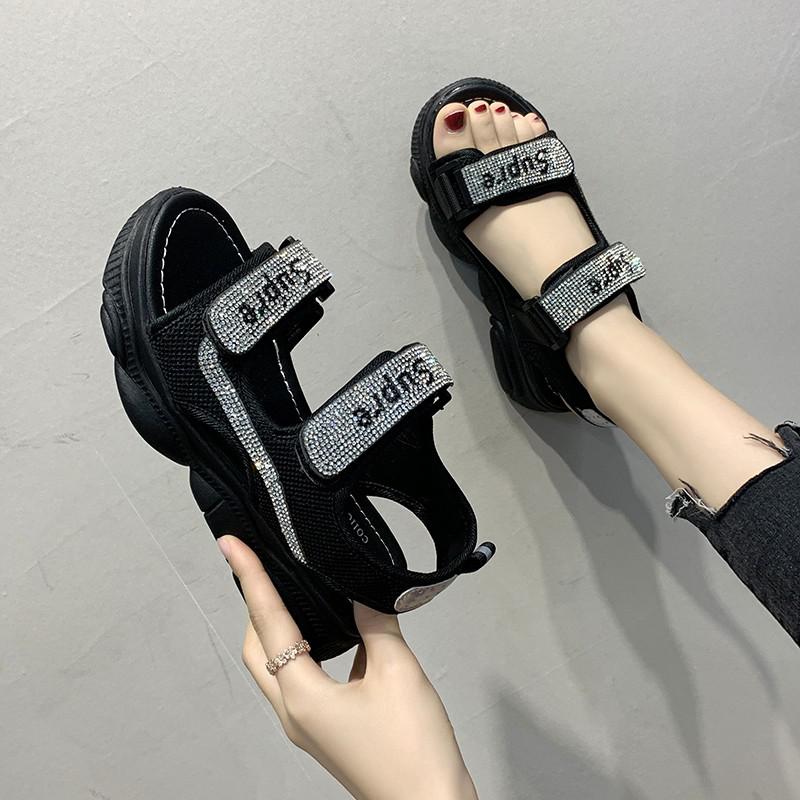 Rhinestonew muffins sandaler med tykk såler kvinne... – Grandado