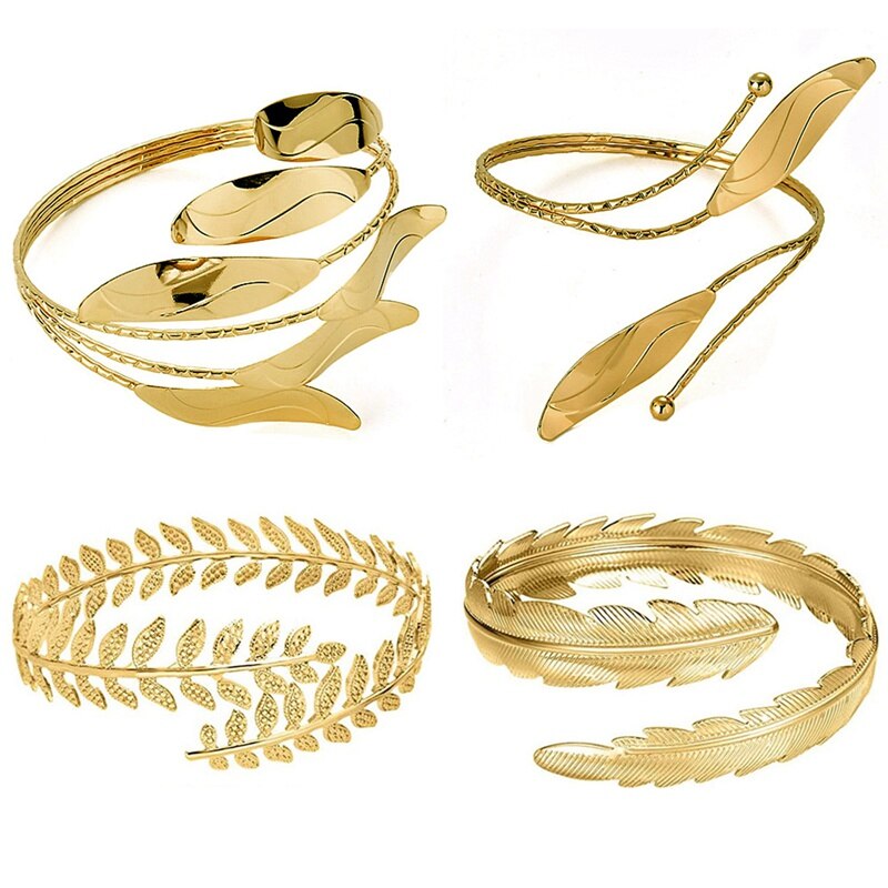 Boho Gold Color Leaves Upper Arm Cuff Bracelet Lau... – Vicedeal