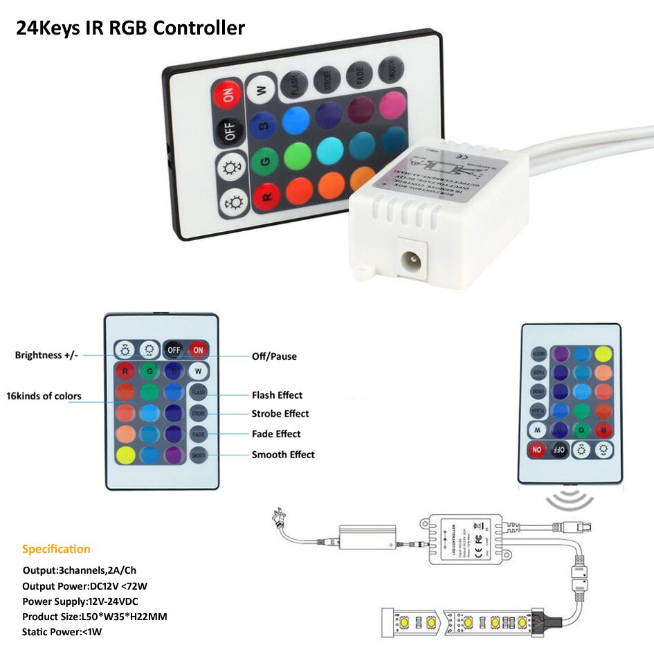 24 Toetsen Ir Rgb Controller Voor 5050 Rgb Led Str... – Grandado