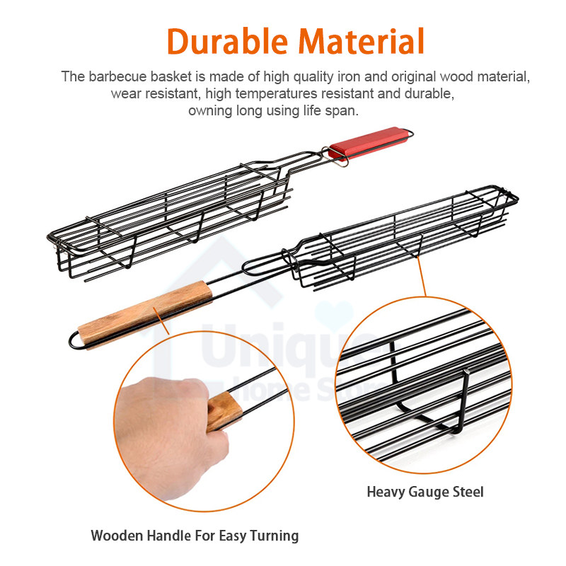 Barbecue Net Grilling Storage Basket With Wooden H... – Grandado