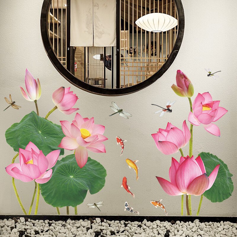 Chinese Style Fresh Lotus Wall Stickers Goldfish D... – Grandado