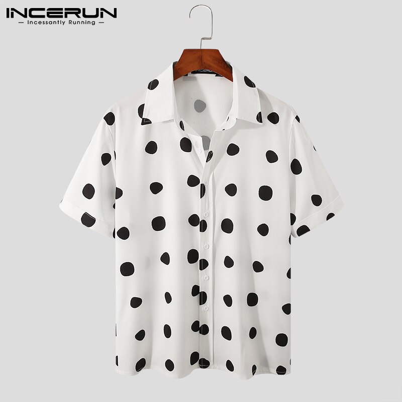 Mannen Polka Dot Gedrukt Shirt Revers Korte Mouwen... – Vicedeal