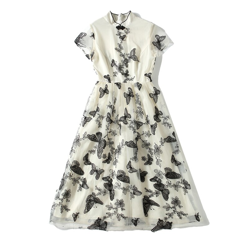 Butterfly Embroidered Summer Dress Chinese Style C... – Vicedeal