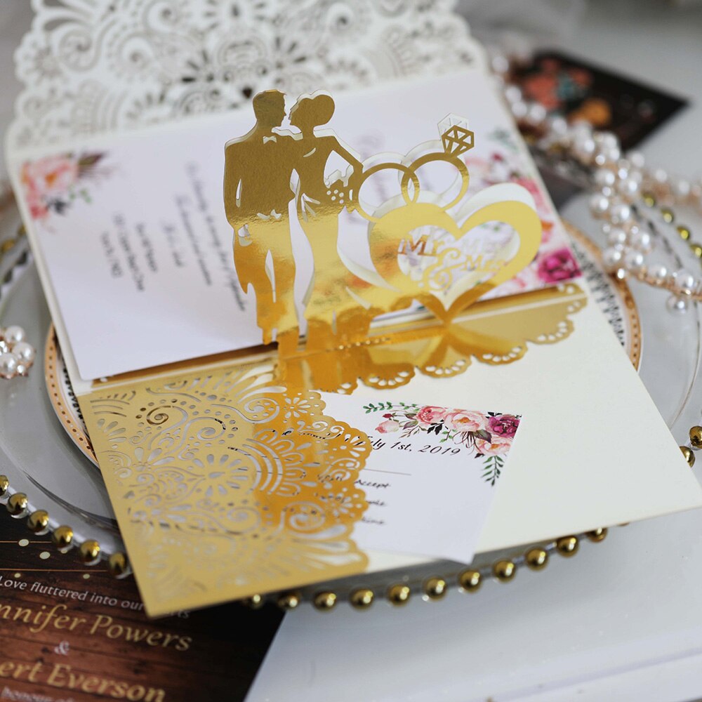 1X Gold Sweetheart Wedding Invitations 3D Pop Up B... – Vicedeal