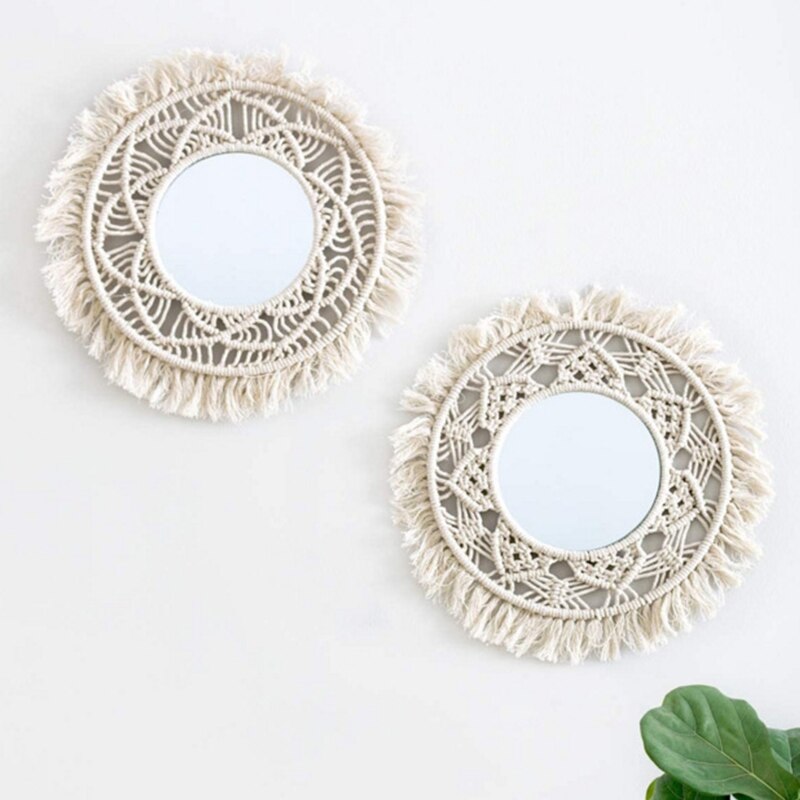 Nordic Bohemian Round Hanging Wall Mirror With Fri... – Grandado