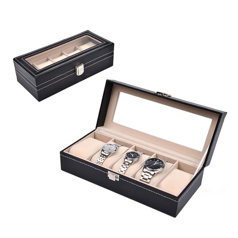 PU Leather Watch Box Black Men's Watch Storage Box... – Grandado