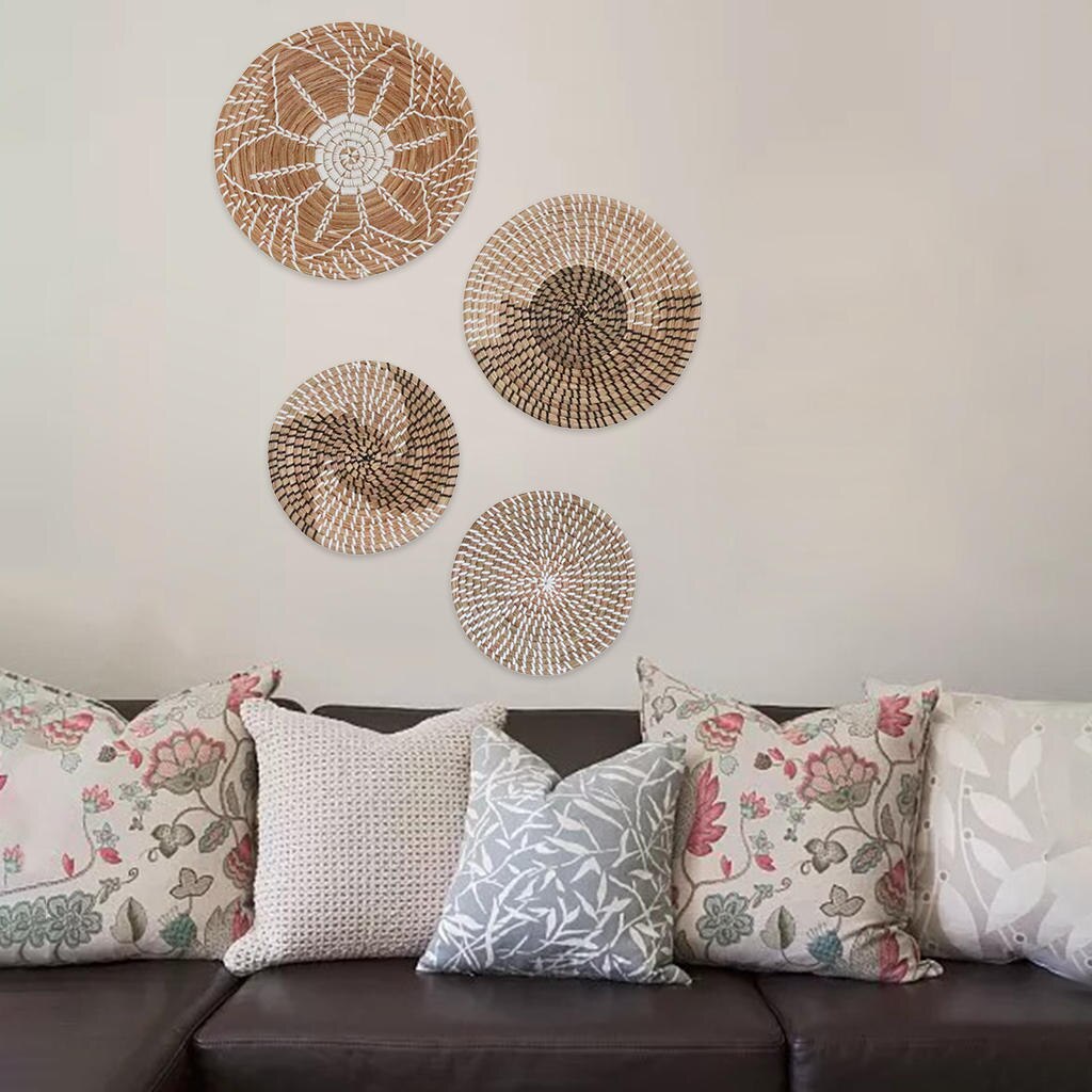 Set of 4 5 6 Wall Basket Decor Boho Round Rustic W... – Grandado