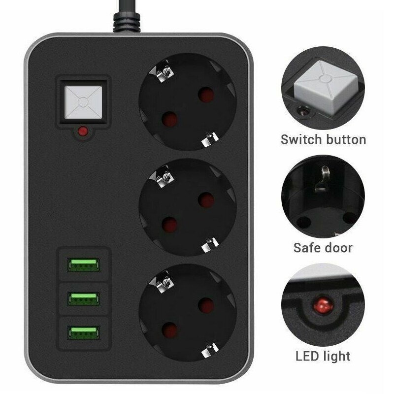 3 Ac 3 Usb Extension Power Strip Eu Stopcontacten ... – Grandado
