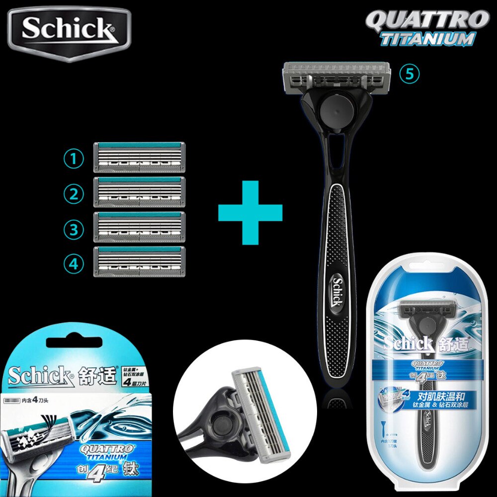 1 Razor + 5 Blades Set Original Schick Quattro Tit... – Vicedeal