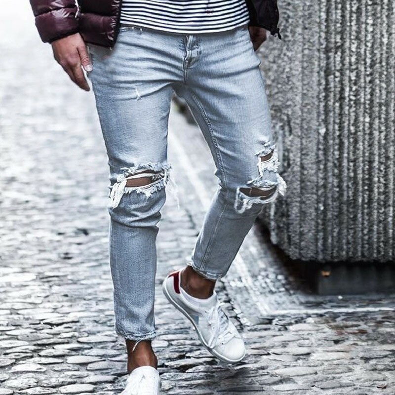 Ripped European And American Denim Jeans Hole Men ... – Grandado