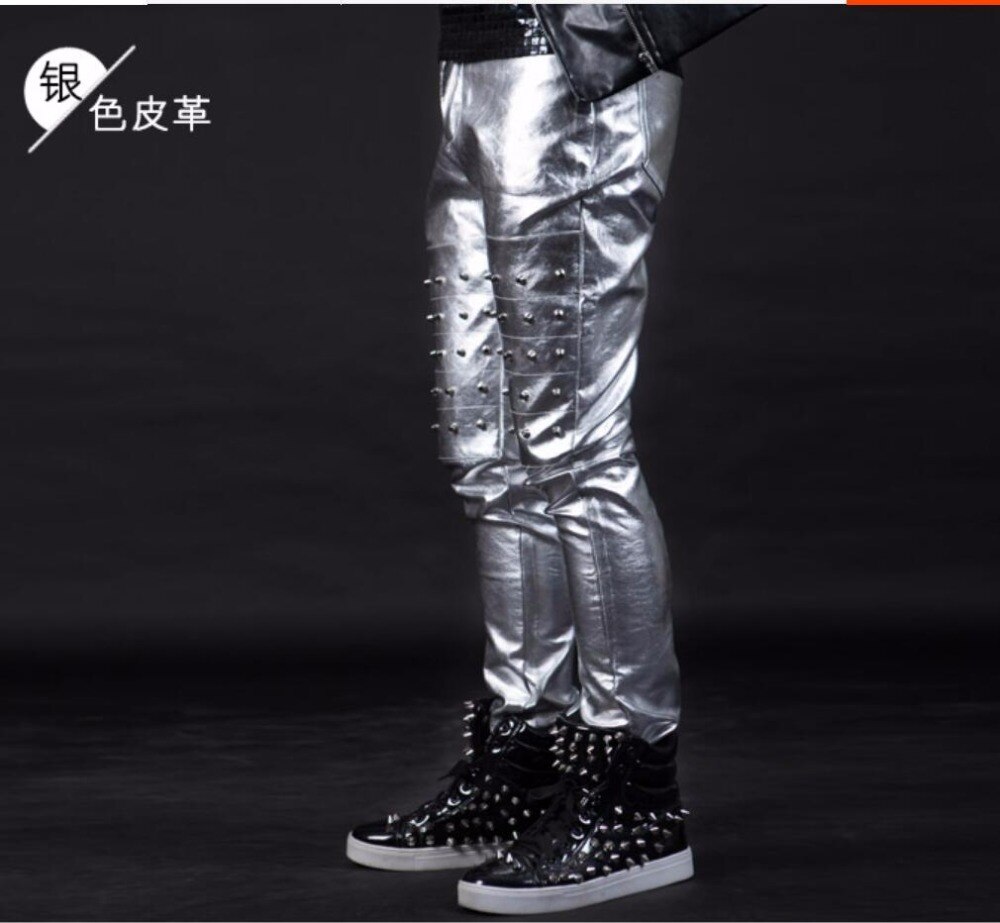 28-40 Plus Size Silver Rivet Pants Men And Women S... – Grandado
