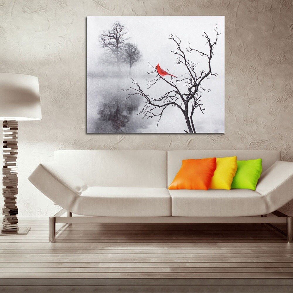 Water Bomen Landschap Canvas Schilderij Rode Vogel... – Vicedeal