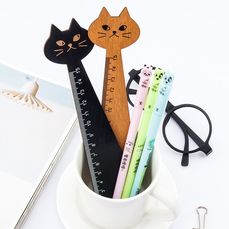 2pcs 15cm Cute Cat Wooden Rulers Kawaii Stationery... – Grandado